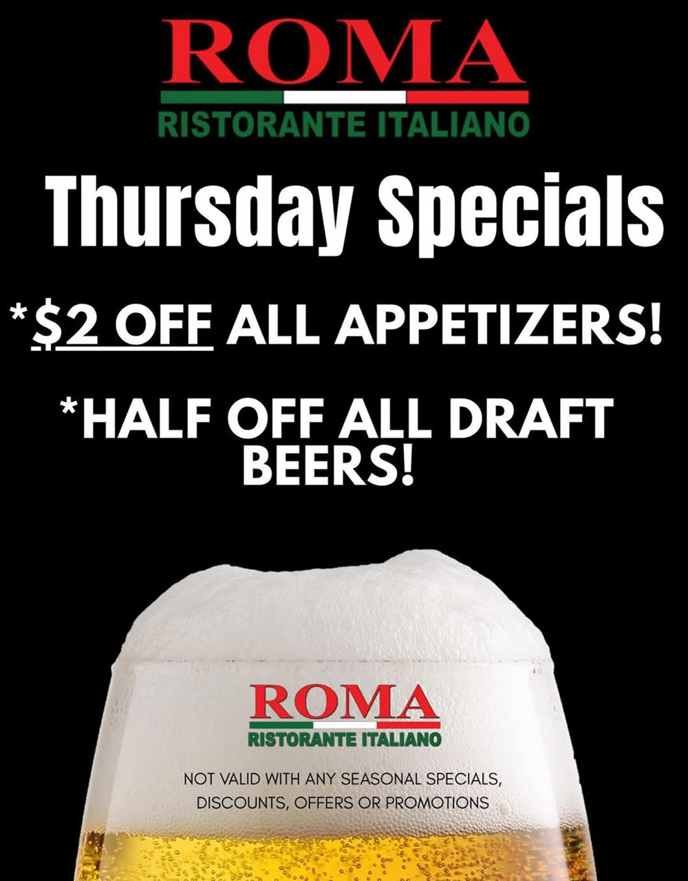 Roma Specials - Roma Italian Restaurant - King William, VA